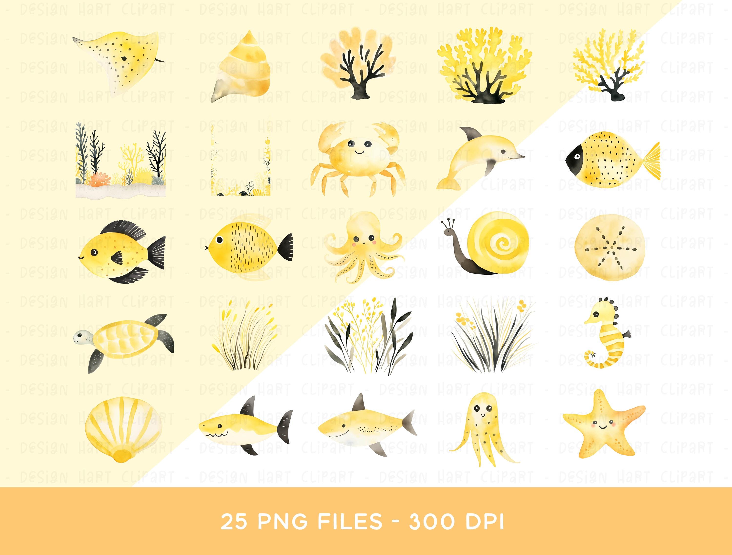 Ocean Clipart Bundle, Watercolor Under the Sea Creatures Animals Beach ...