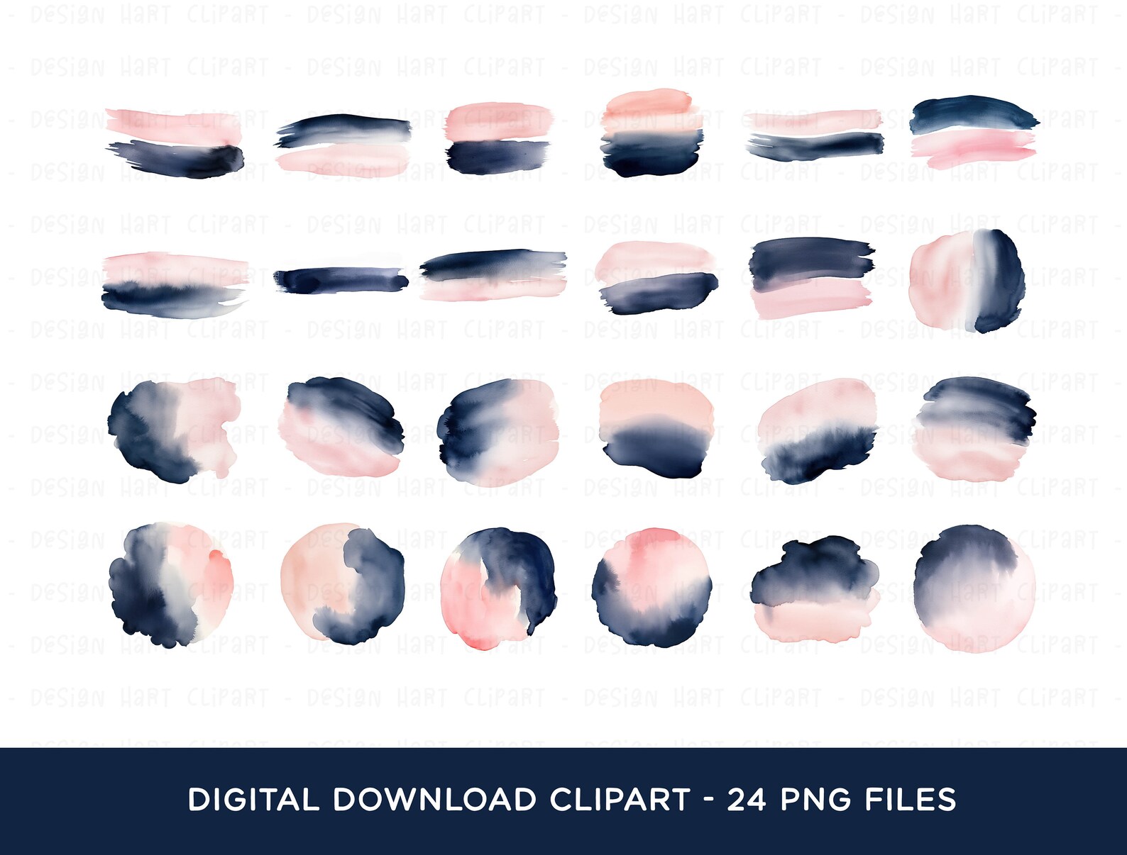 Brush Stroke Clipart Bundle Watercolor Blush Pink Navy Blue Smudge ...