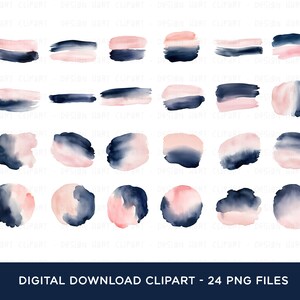 Brush Stroke Clipart Bundle - Watercolor Blush Pink Navy Blue Smudge ...