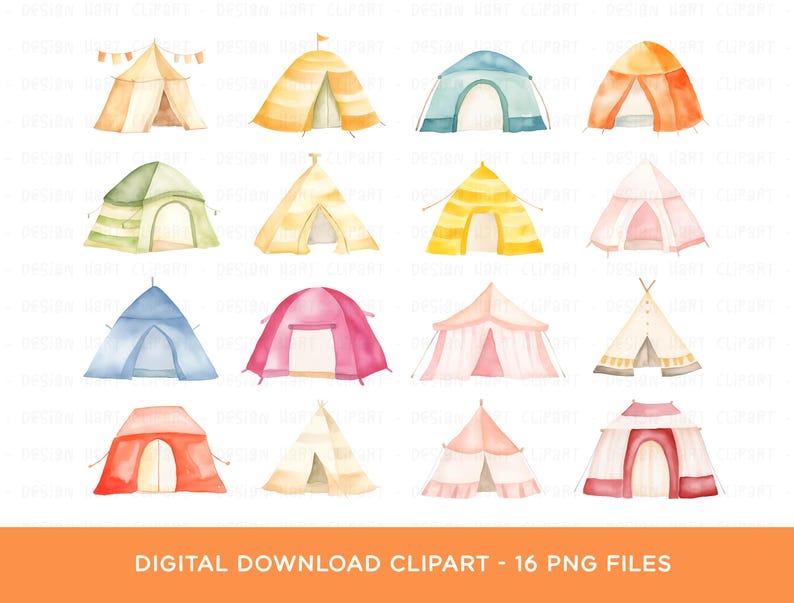 Tents Clipart Bundle, PNG Graphics Digital Download Watercolor Camping ...