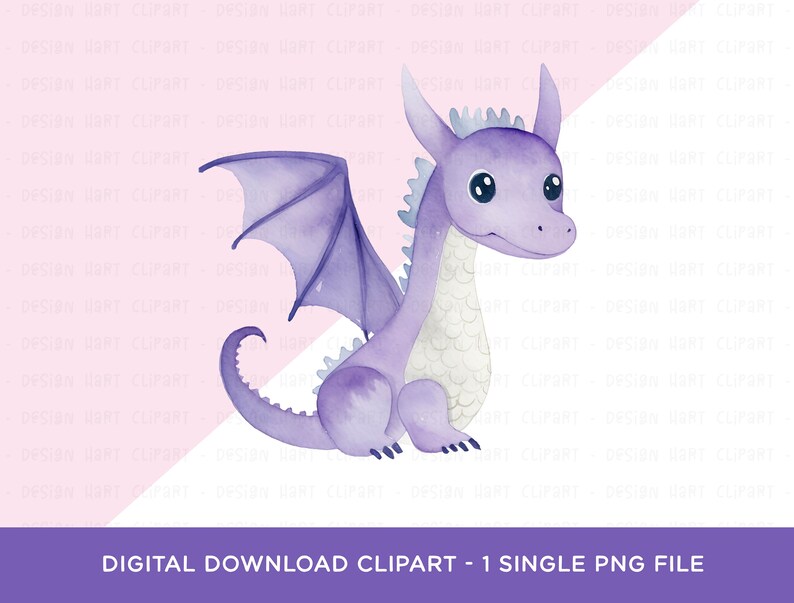 Purple Dragon Clipart - Watercolor Whimsical Magic Dragon PNG for Kids ...