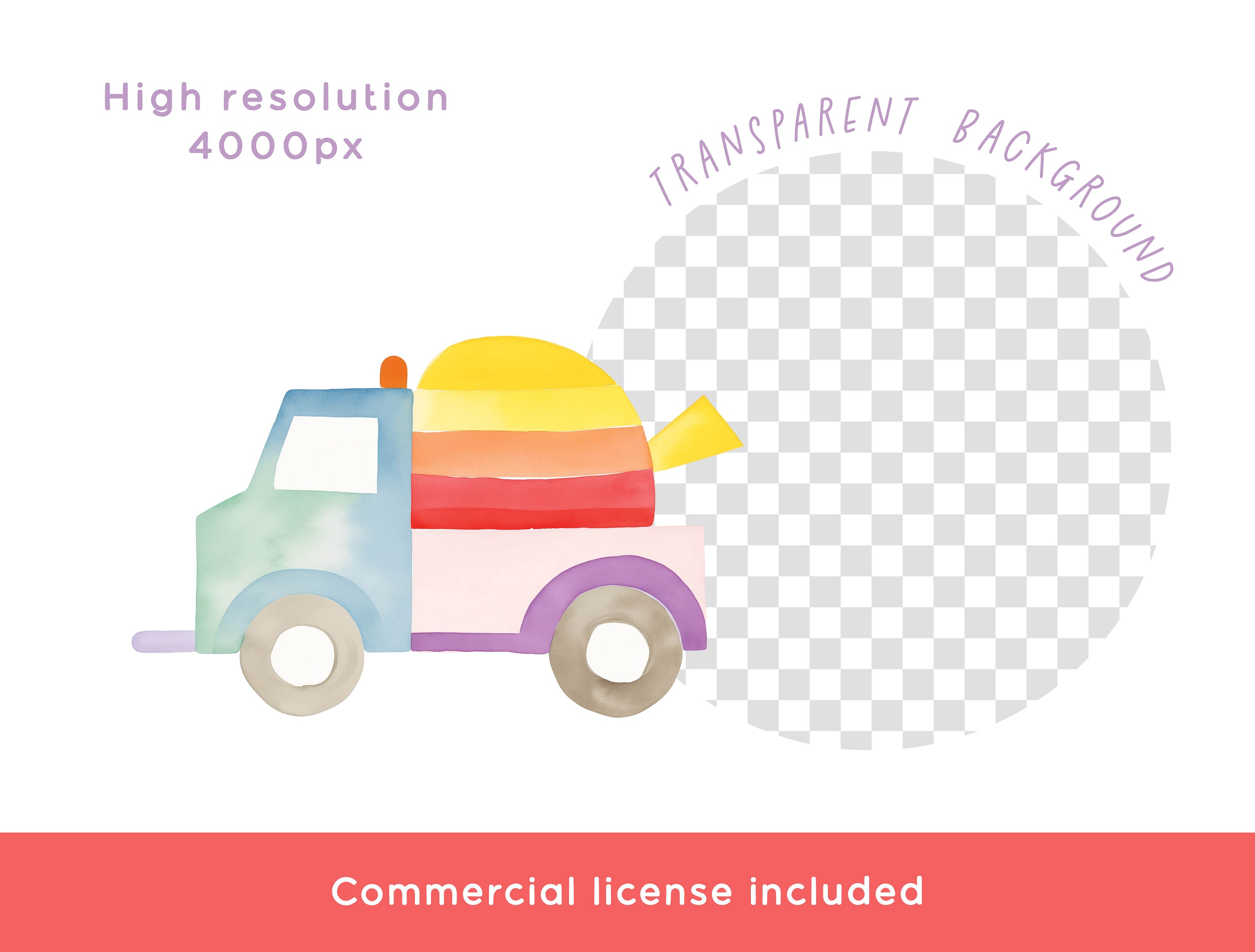 Construction Vehicle Clipart Bundle, Watercolor Digger Dump Truck ...