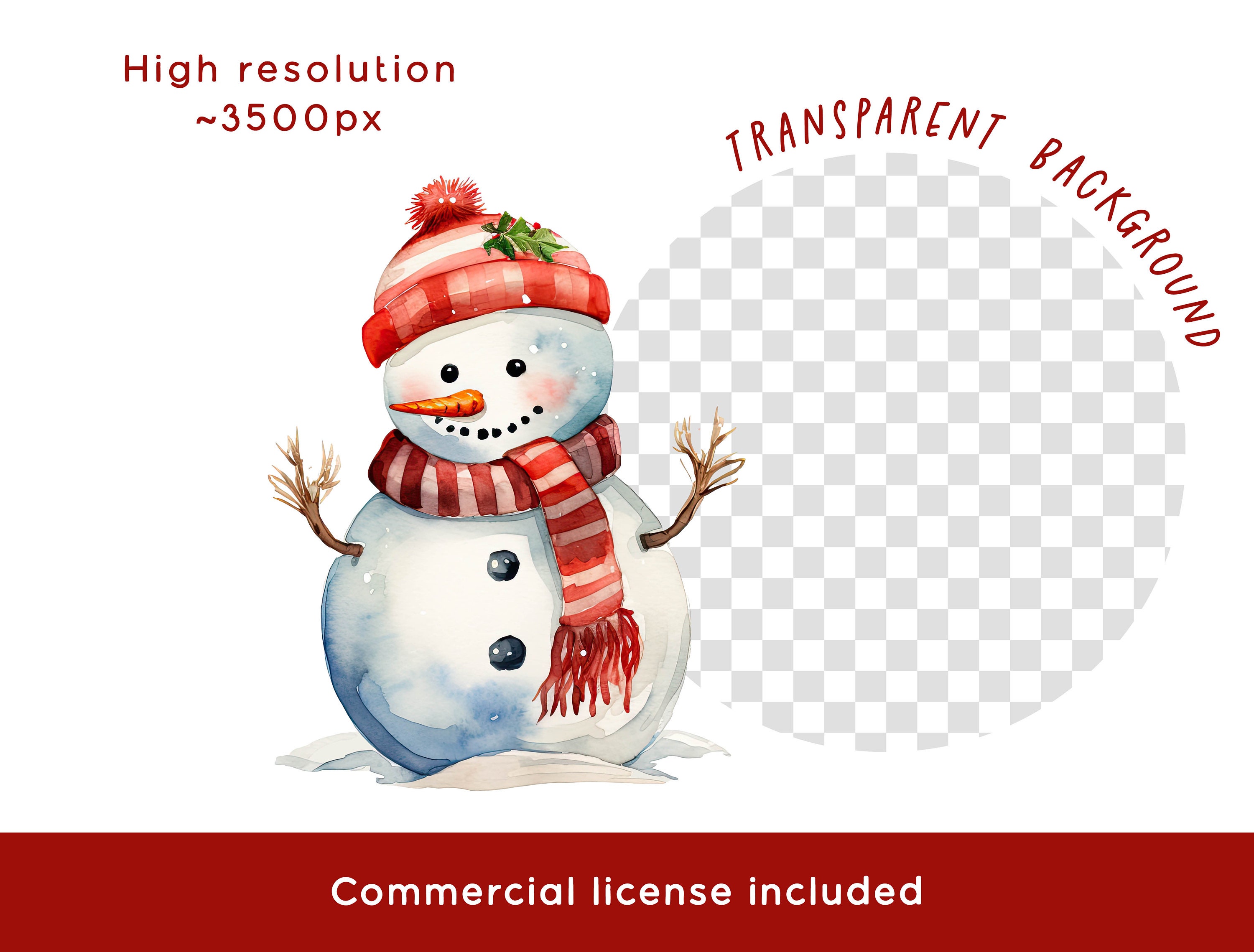 Snowman Clipart Bundle, Watercolor Christmas Holiday PNG Sublimation ...