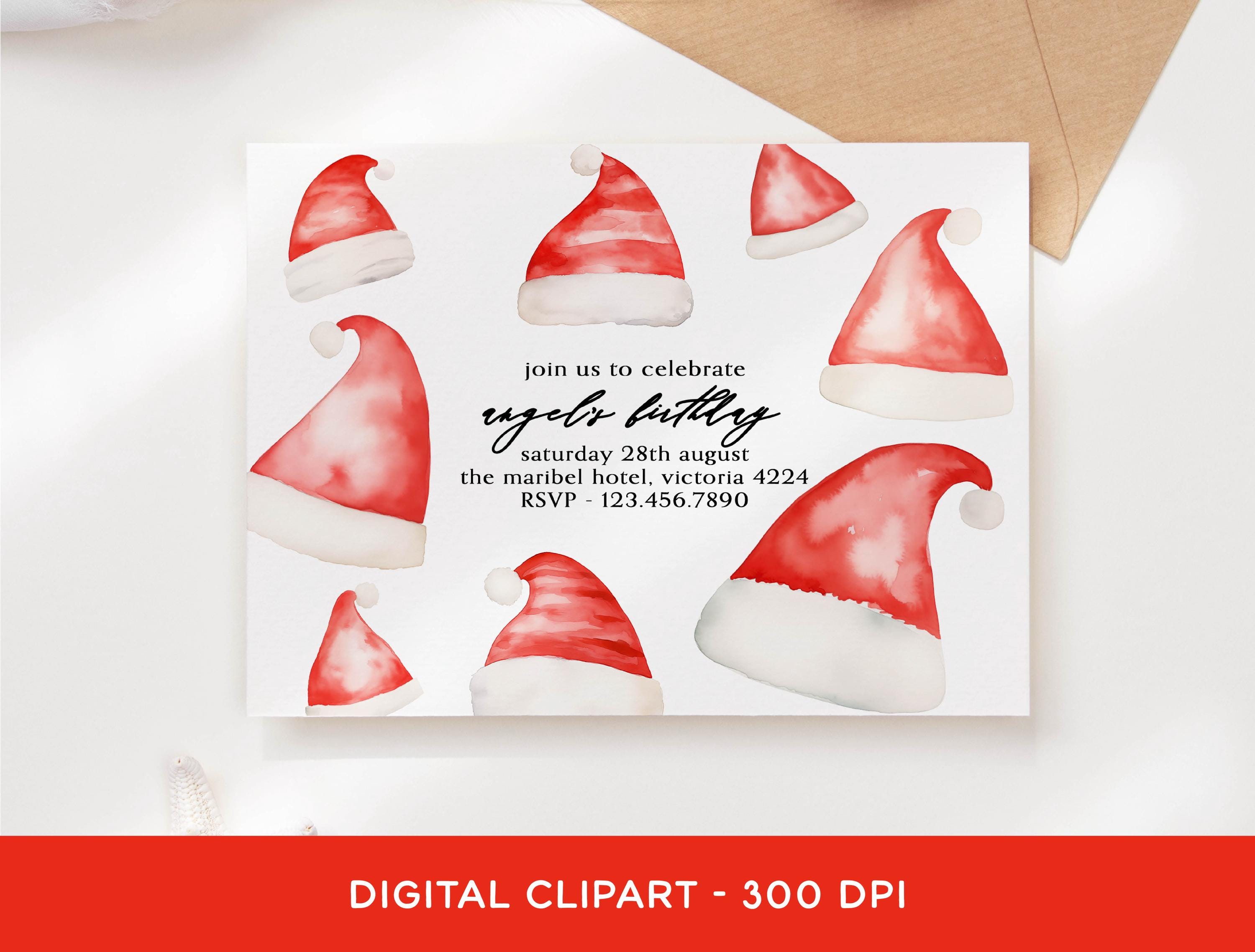 Santa Hat Clipart Bundle: Watercolor Christmas Red Hat PNG Xmas Festive ...