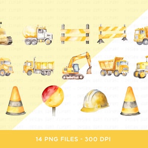 Construction Clipart Bundle, Vehicles Watercolor Digger Excavator Dump ...