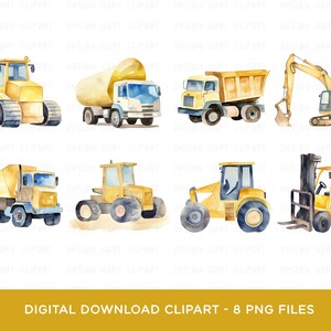 Construction Clipart Bundle, Vehicles Watercolor Digger Excavator Dump ...