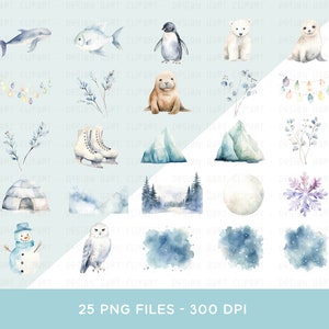 Arctic Animals Clipart Bundle - Watercolor Seal Penguin Whale Iceberg ...