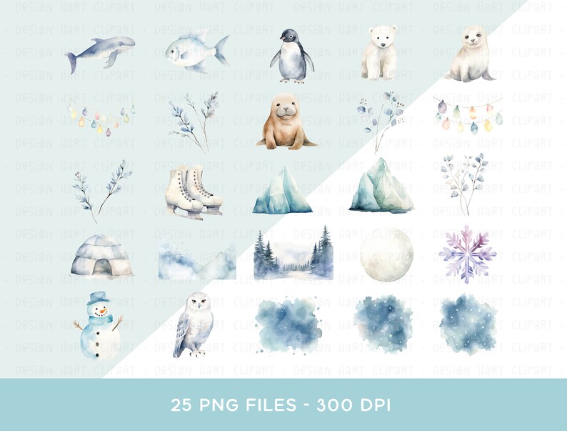 Arctic Animals Clipart Bundle - Watercolor Seal Penguin Whale Iceberg ...