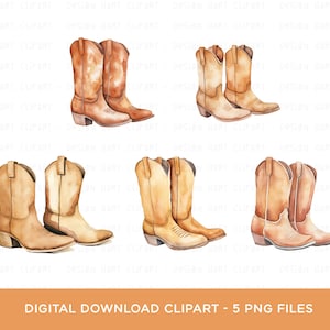 Cowboy Boots Clipart Bundle, Watercolor Rodeo Wild West Clip Art PNG ...