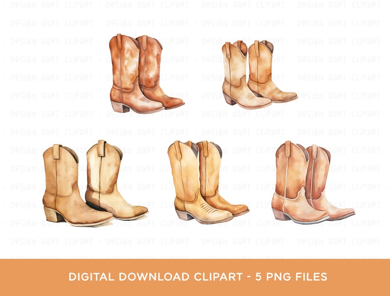 Cowboy Boots Clipart Bundle, Watercolor Rodeo Wild West Clip Art PNG ...