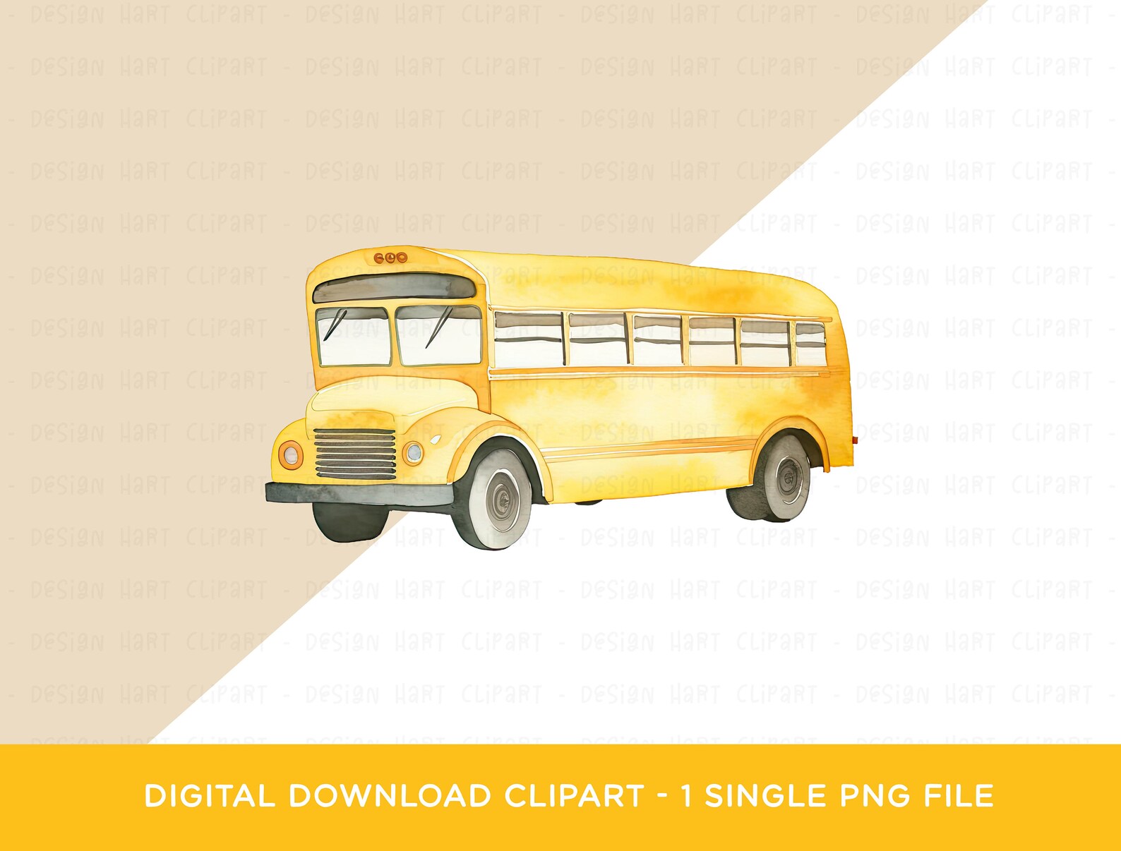 School Bus Clipart - Watercolor Yellow Schoolbus PNG for Educational ...