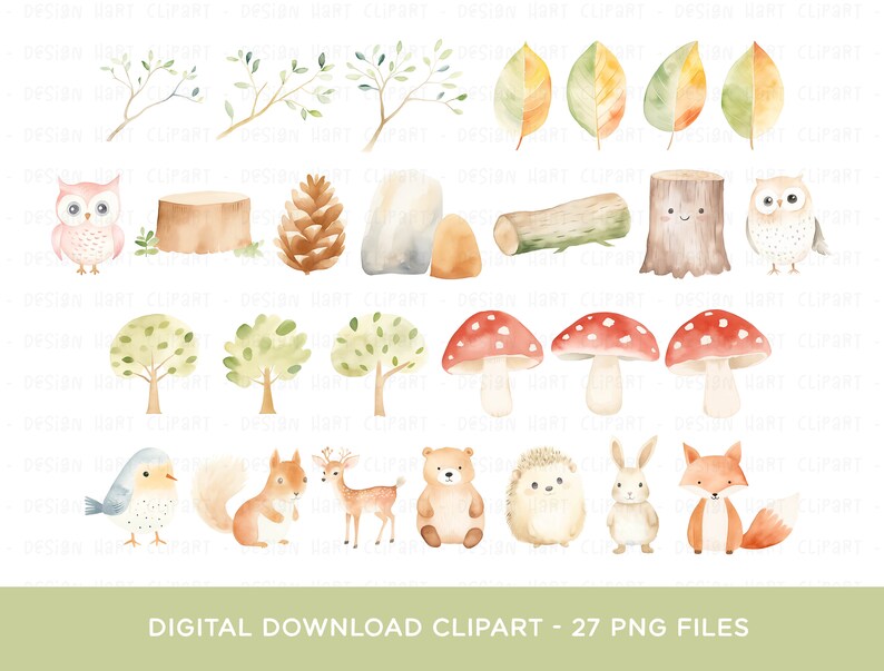 Woodland Animals Watercolor Clipart, Forest PNG Bundle Cute Fox Bear ...