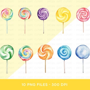 Lollipop Clipart Bundle, Watercolor Sweets Lollies Candy PNG Clip Art ...