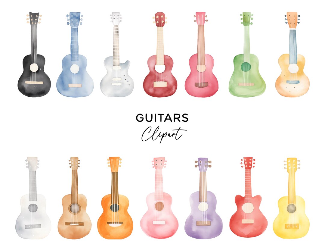 Guitar Clipart Bundle, PNG Graphics Digital Download Watercolor Music ...