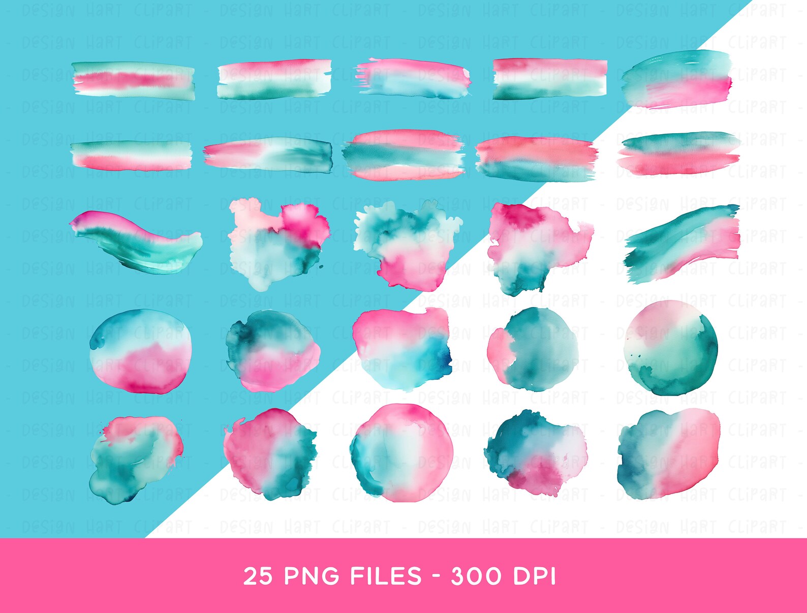 Brush Stroke Clipart Bundle, Pink & Blue Watercolor Smudge Splodge ...