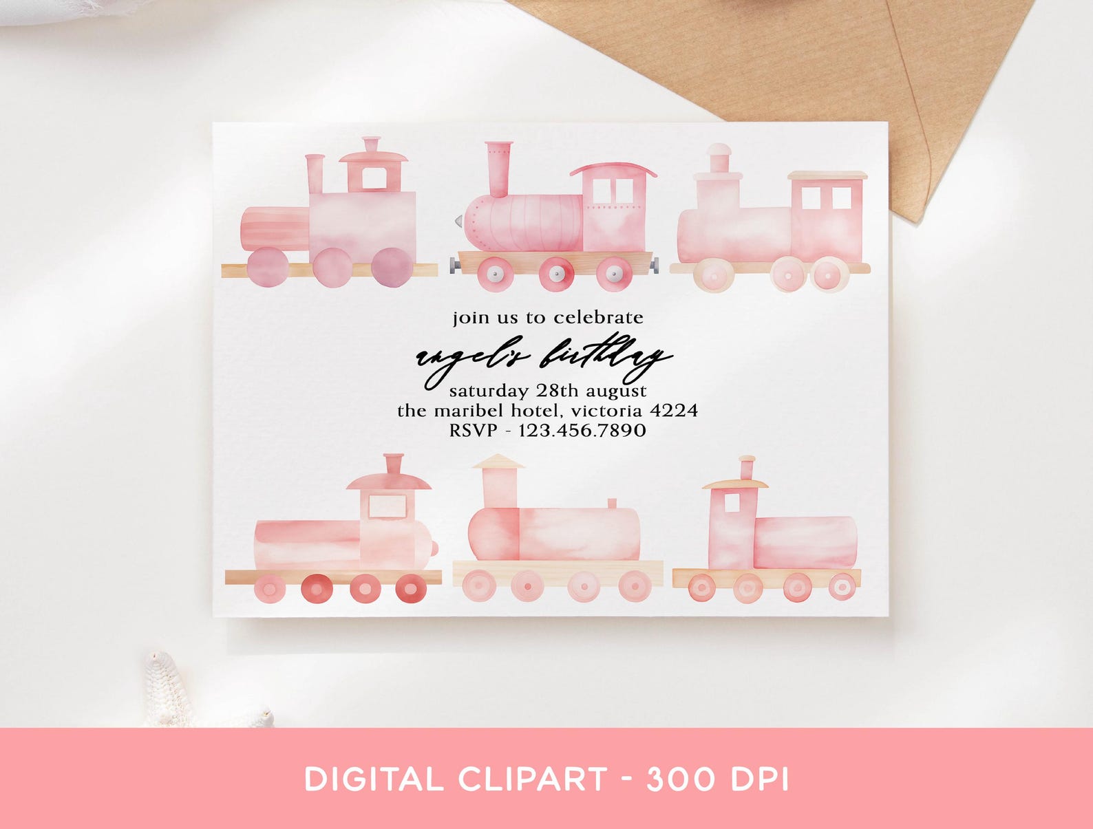 Train Clipart Bundle, PNG Download Watercolor Pink Vintage Classic ...