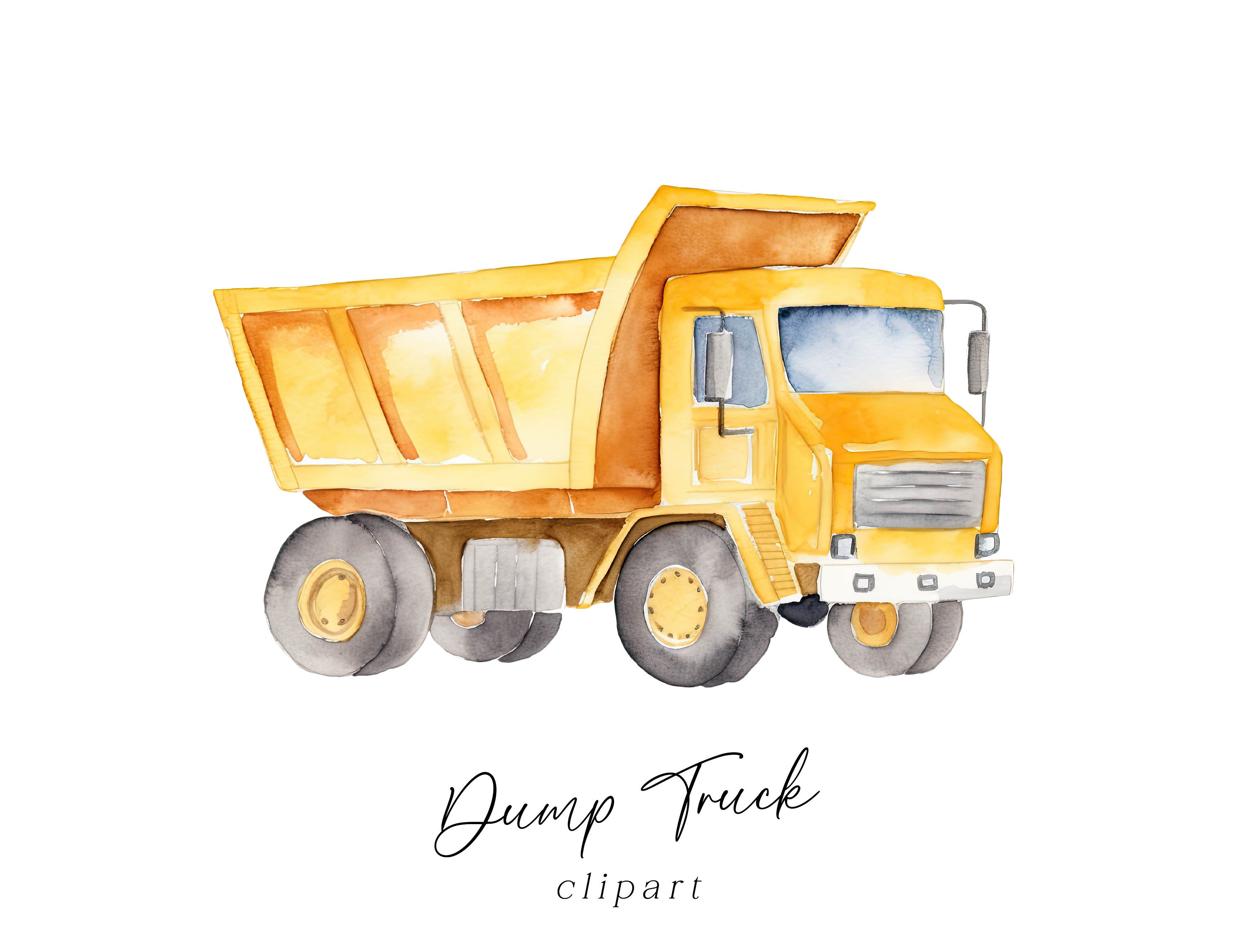 Dump Truck Clipart, Watercolor Construction Vehicle PNG, Digital ...