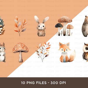 Woodland Animals Watercolor Clipart, Forest PNG Bundle Cute Fox Bear ...