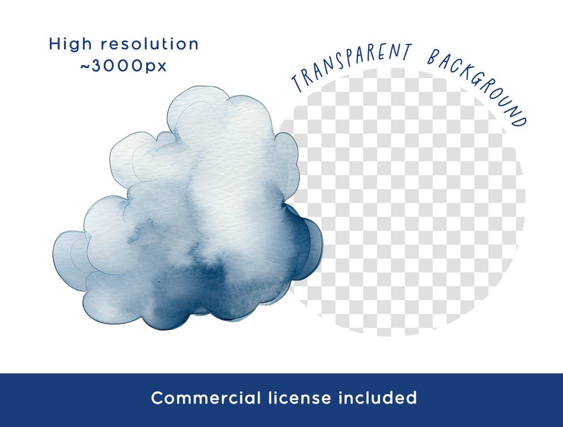 Clouds Clipart Bundle, Watercolor Rain Drops, Weather Icons PNG ...