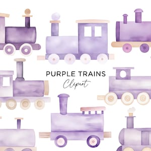 Train Clipart Bundle, PNG Graphics Digital Download Watercolor Purple ...