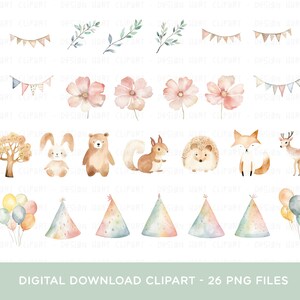 Woodland Party Animals Clipart Bundle - Watercolor Forest Deer Bear ...