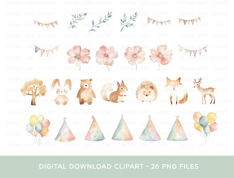 Woodland Party Animals Clipart Bundle - Watercolor Forest Deer Bear ...