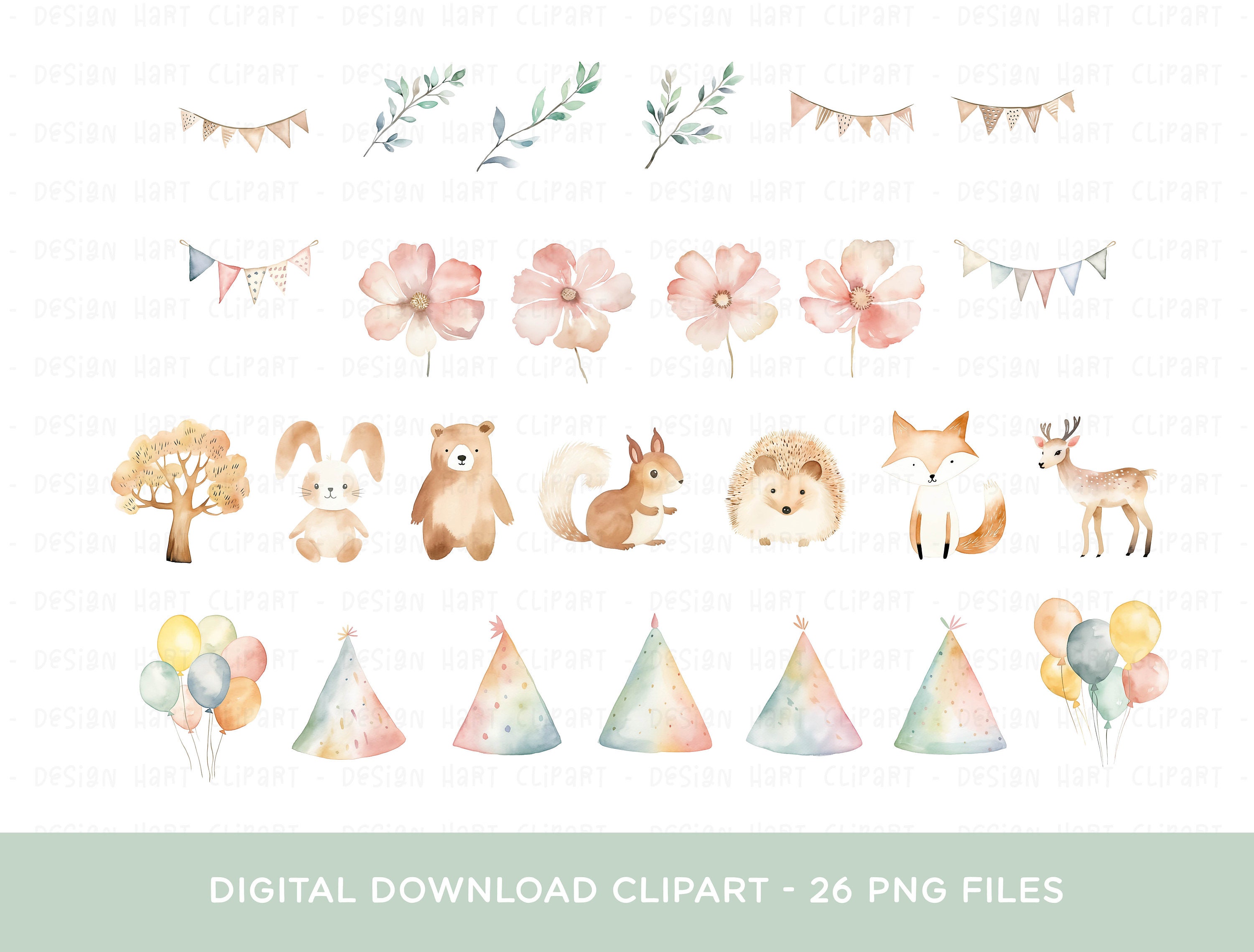 Woodland Party Animals Clipart Bundle Watercolor Forest Deer Bear ...