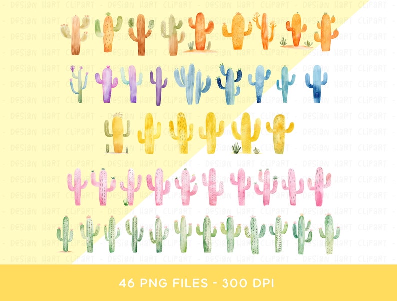 Cactus Clipart Bundle, Colorful Rainbow Cactus Desert Pink Purple Blue ...