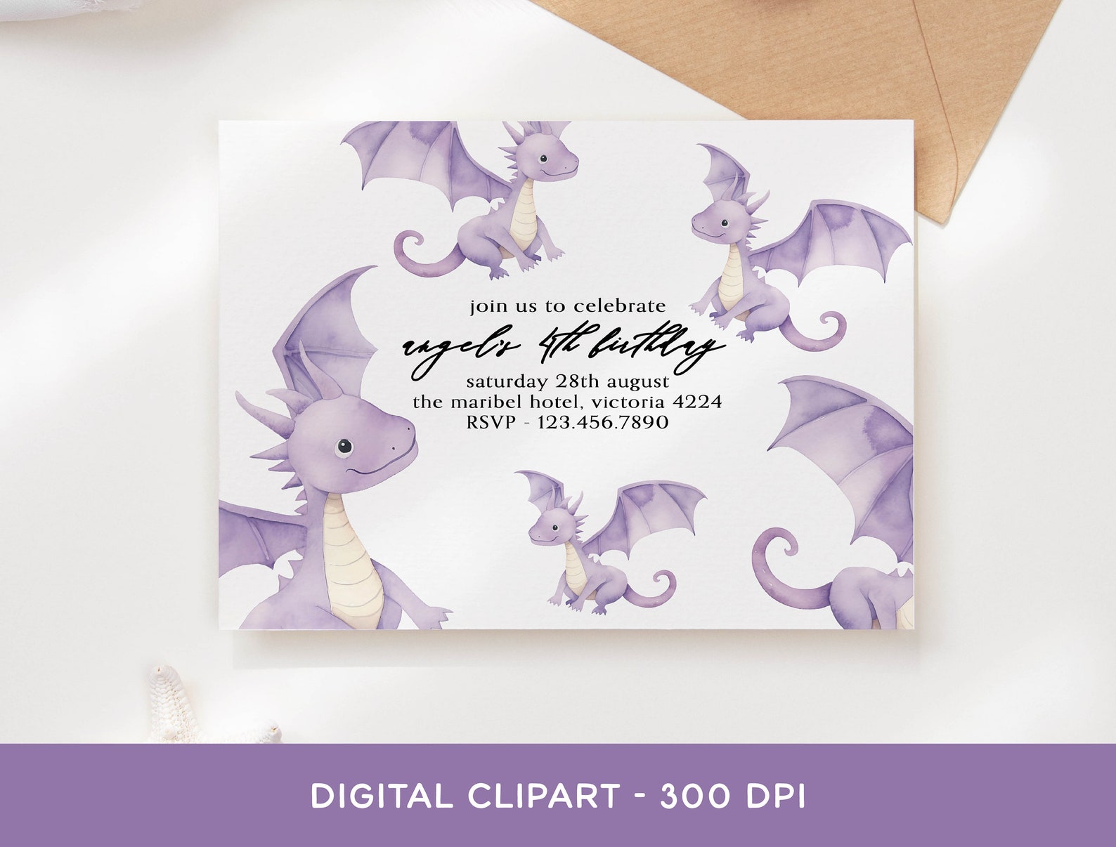 Purple Dragon Clipart - Watercolor Whimsical Magic Dragon PNG for Kids ...
