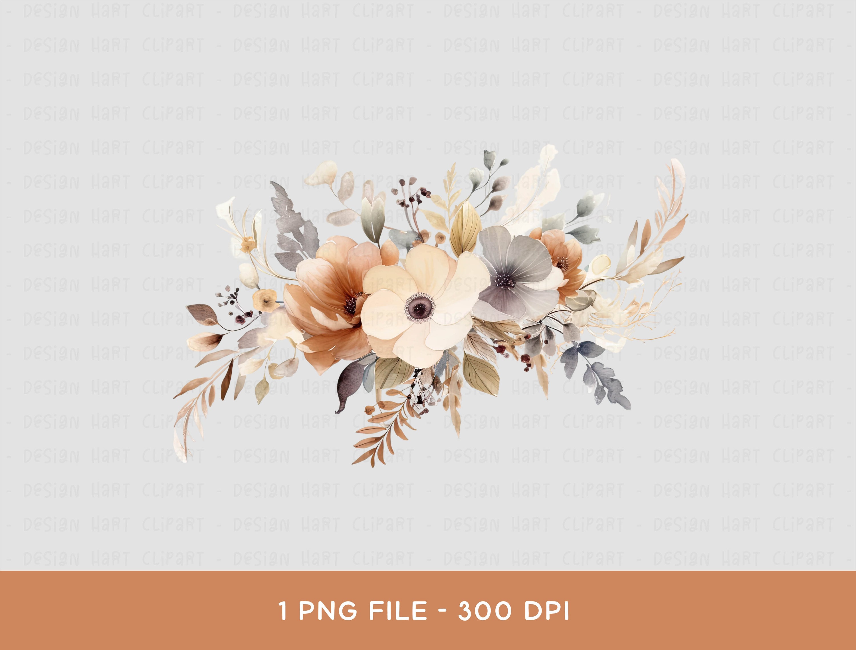Flower Bouquet Clipart Watercolor Bohemian Floral Bunch PNG, Digital ...