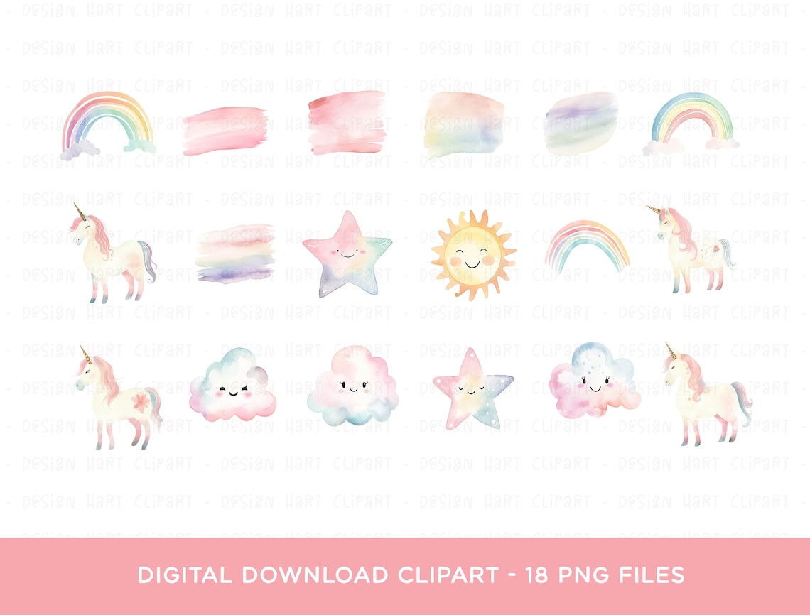 Unicorn Clipart Bundle Watercolor Magical Pastel Rainbow Unicorns PNG ...