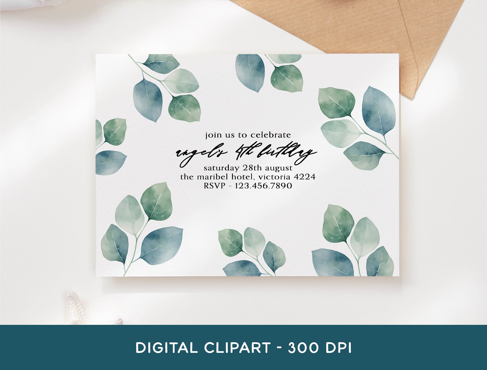 Leaf Clipart - Watercolor Greenery Branch Sprig PNG for Wedding ...