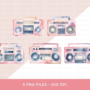 Boombox Clipart Bundle - Retro 80s 90s Watercolor Vintage Radio Music ...
