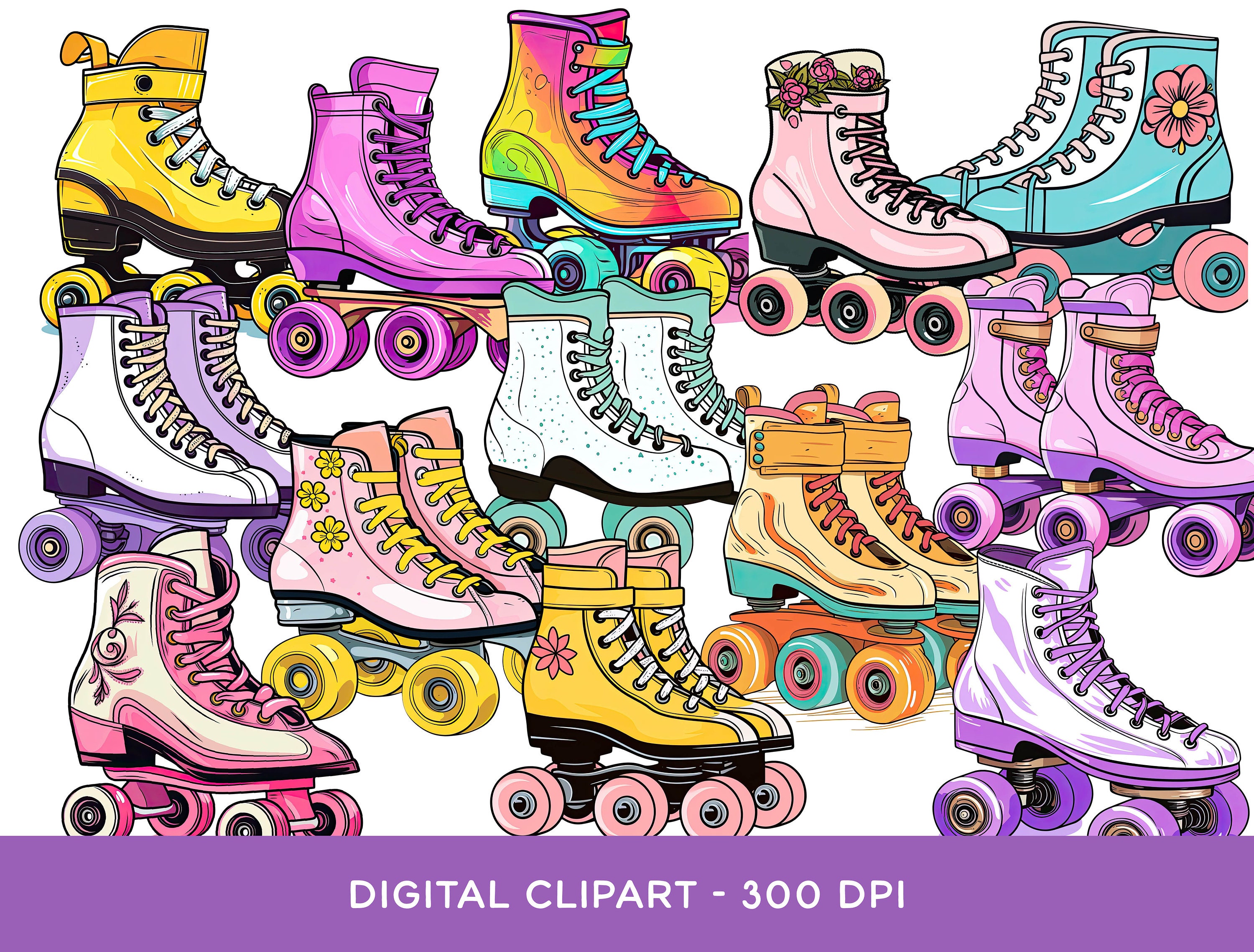 Retro Rollerskates Clipart Bundle 90s Skates Groovy Png Etsy Australia