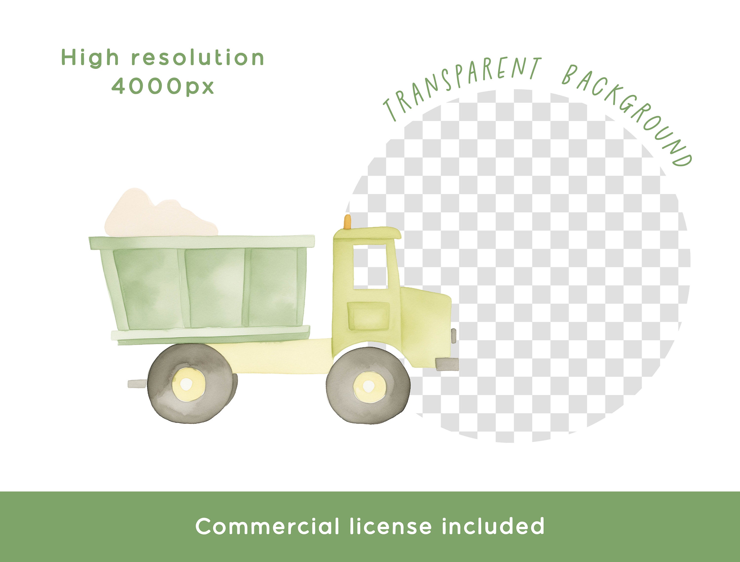 Construction Vehicle Clipart Bundle, Watercolor Digger Dump Truck ...