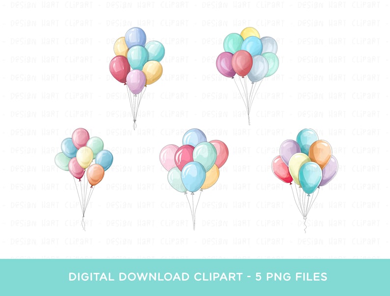 Balloon Clipart Bundle, Colorful Pastel Watercolor Party Balloons PNG ...