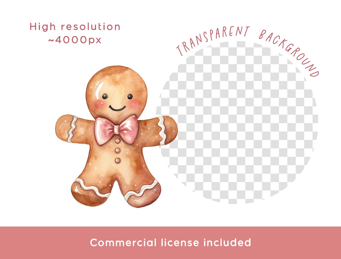 Gingerbread Man Clipart Bundle, Watercolor Christmas Clip Art PNG ...