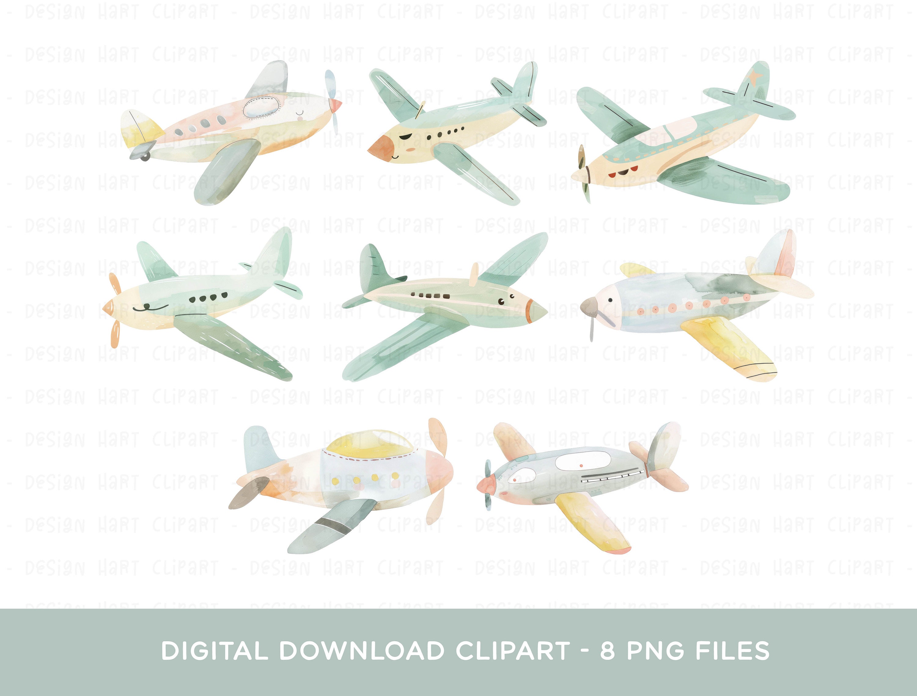 Airplanes Clipart, Watercolor Pastel Planes PNG Graphics Digital ...