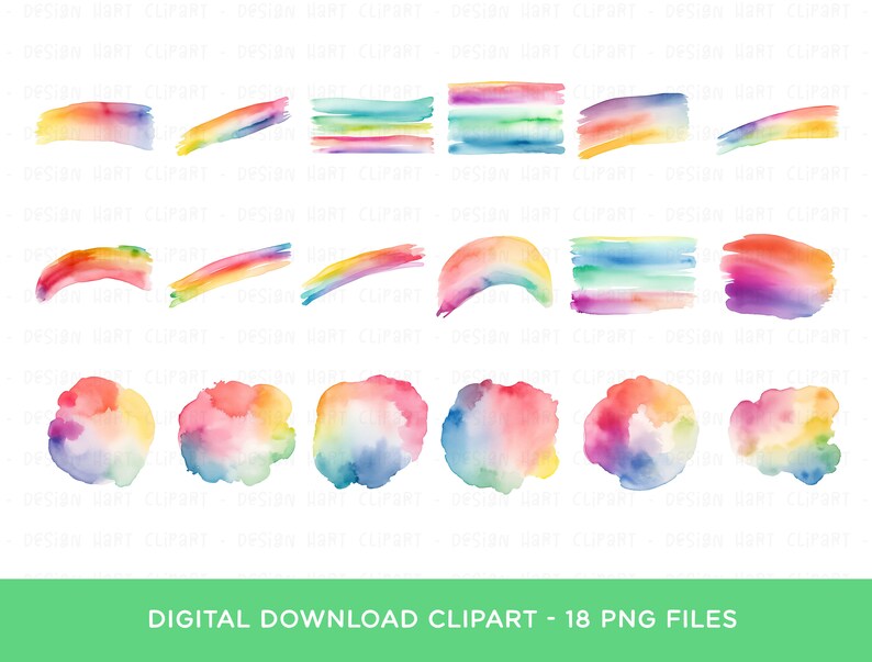 Rainbow Clipart Bundle, Watercolor Brush Stroke Smudge Stain Splodge ...