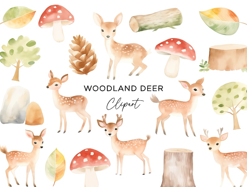 Watercolor Deer Clipart, Woodland Nursery Decor Printable Clipart for ...