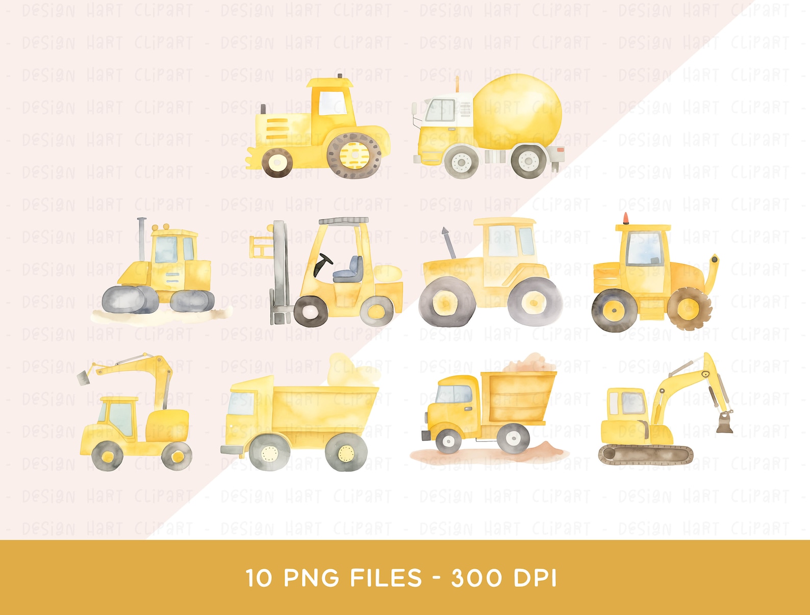 Construction Clipart Bundle, Vehicles Watercolor Digger Excavator Dump ...