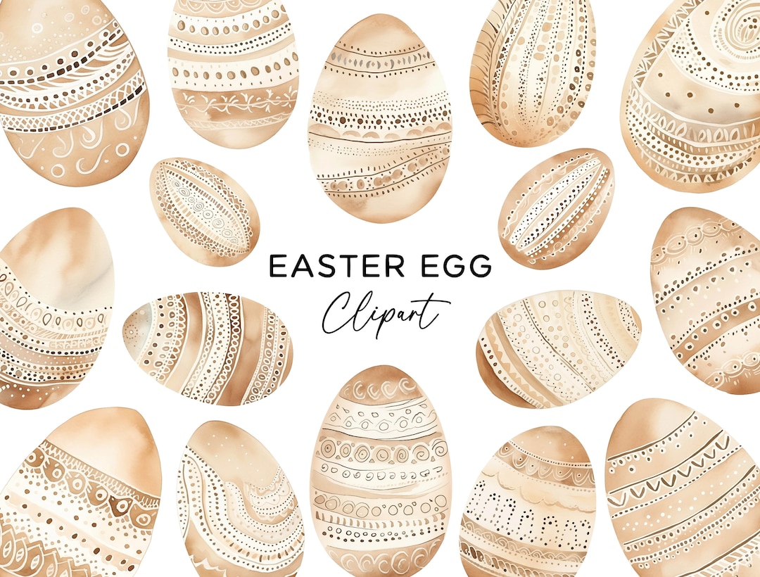 Easter Egg Clipart Bundle - Watercolor Boho Beige Neutral Patterned ...