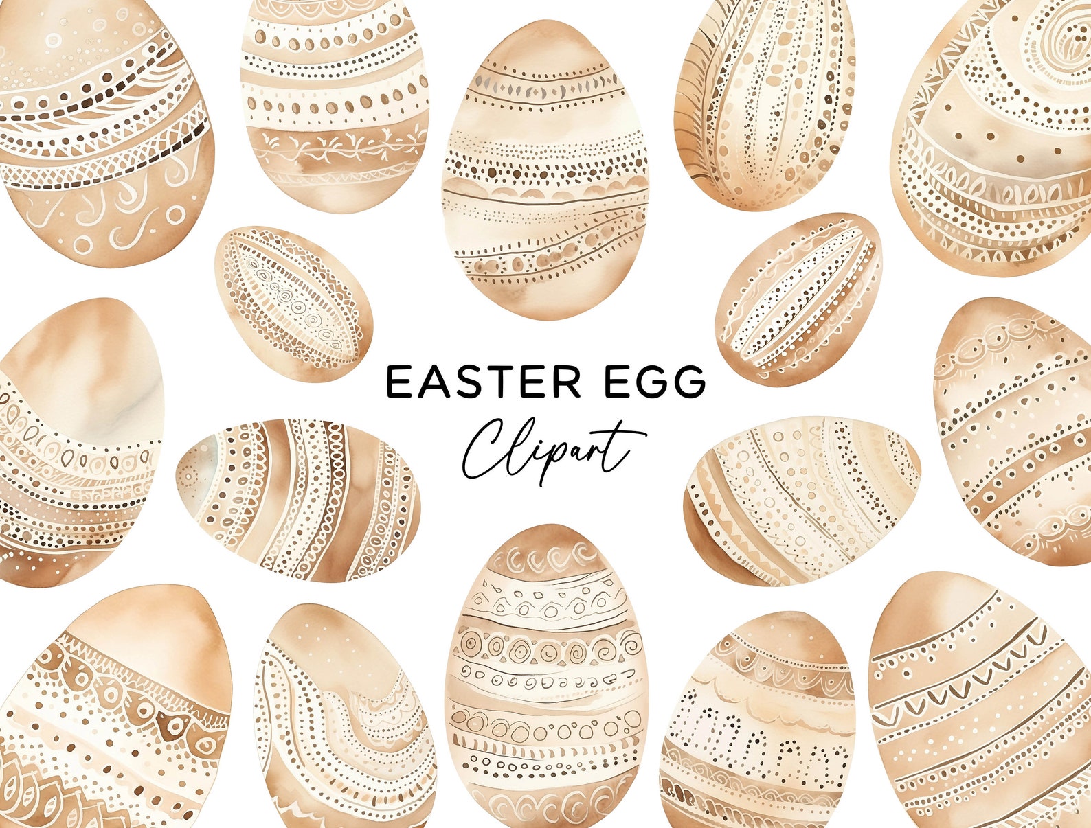 Easter Egg Clipart Bundle - Watercolor Boho Beige Neutral Patterned ...