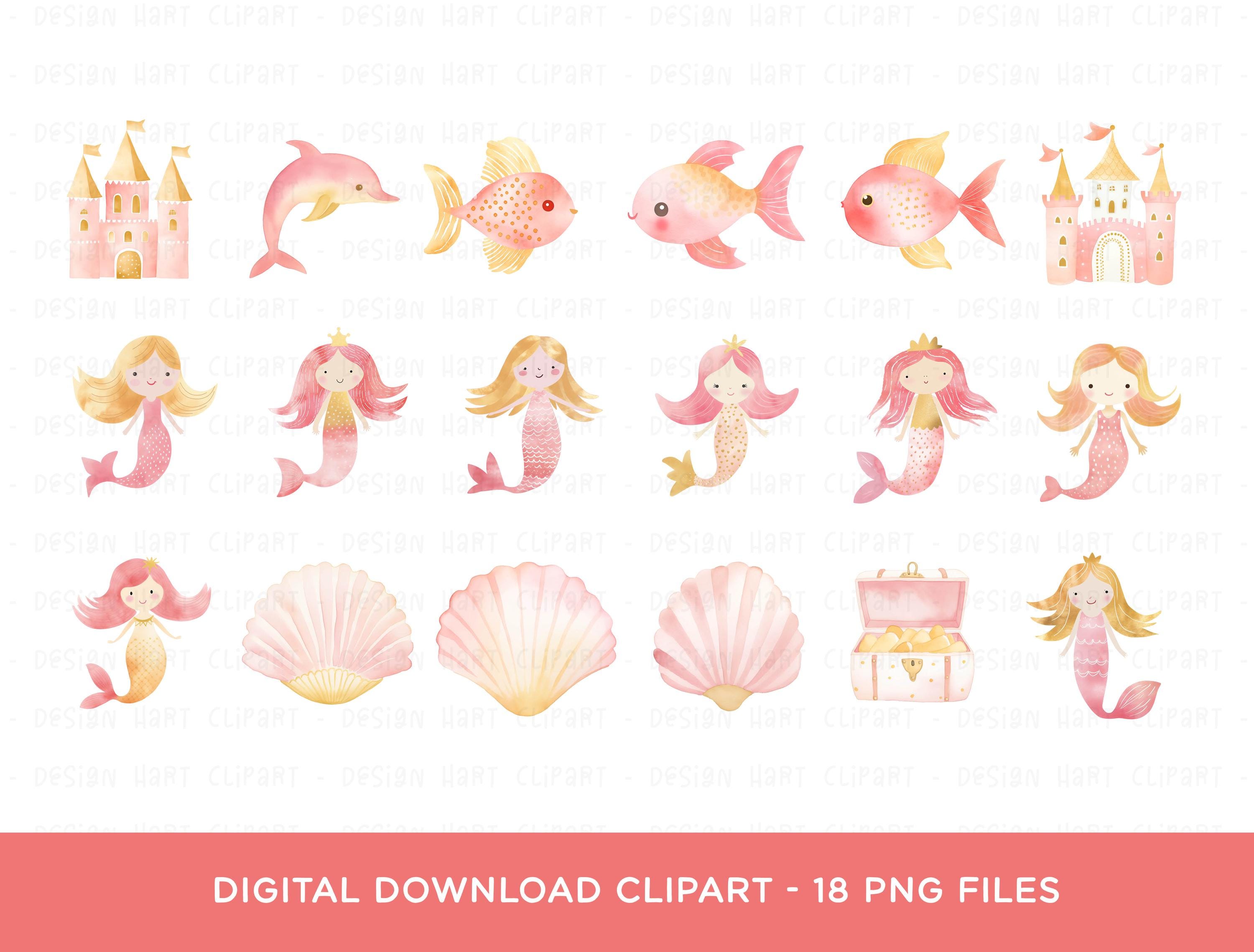 Mermaid Clipart Bundle, PNG Digital Download Watercolor Mermaids Under ...
