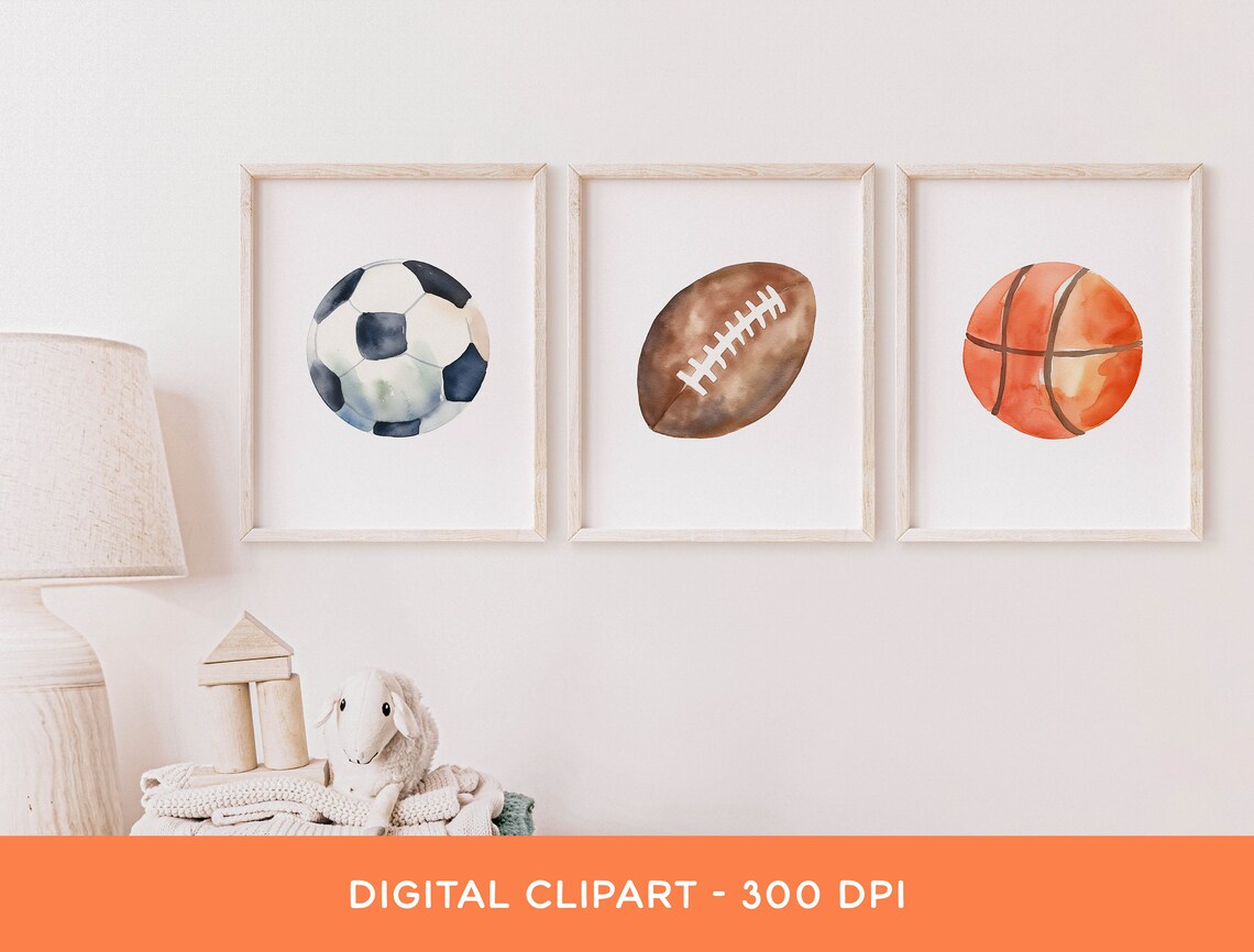 Sports Clipart Bundle - Watercolor Balls Soccer Football Cricket ...