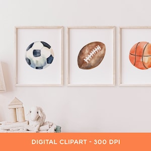 Sports Clipart Bundle - Watercolor Balls Soccer Football Cricket ...