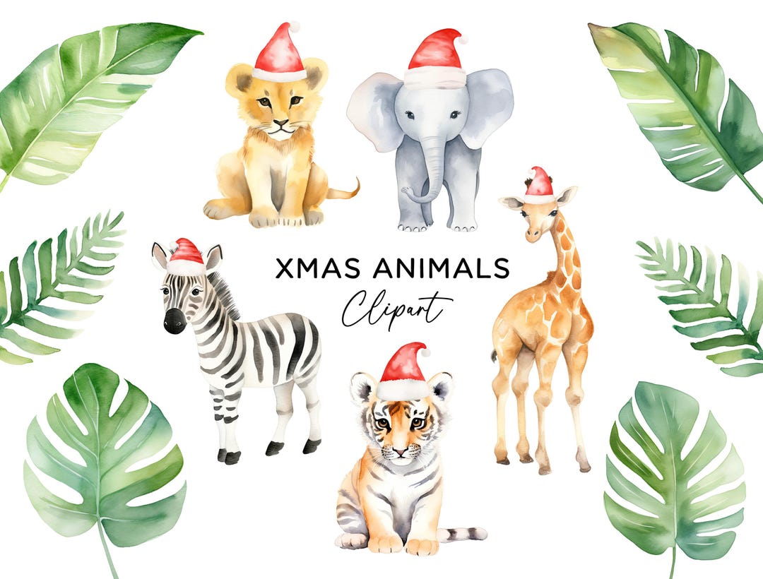 Christmas Animals Clipart Bundle, PNG Graphics Download Watercolor ...