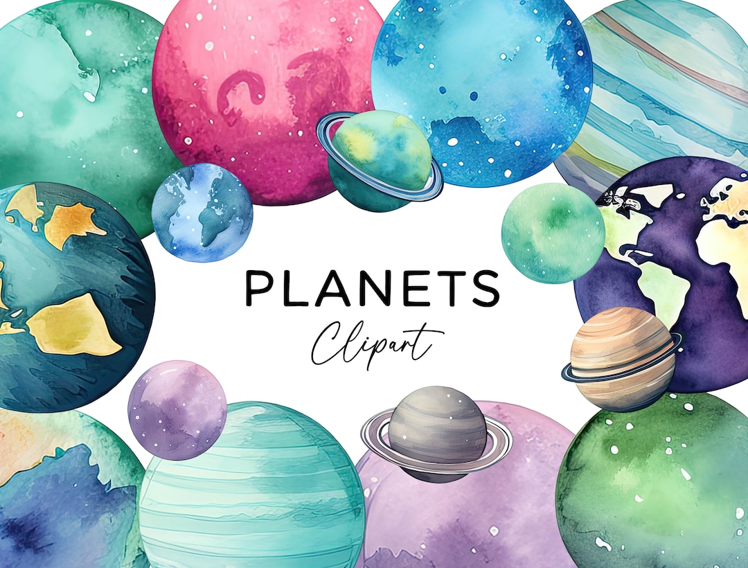 Watercolor Planets Clipart Bundle, Galaxy Space Graphics PNG Digital ...