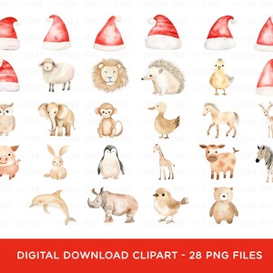 Christmas Animals Clipart Bundle, PNG Digital Download Watercolor ...