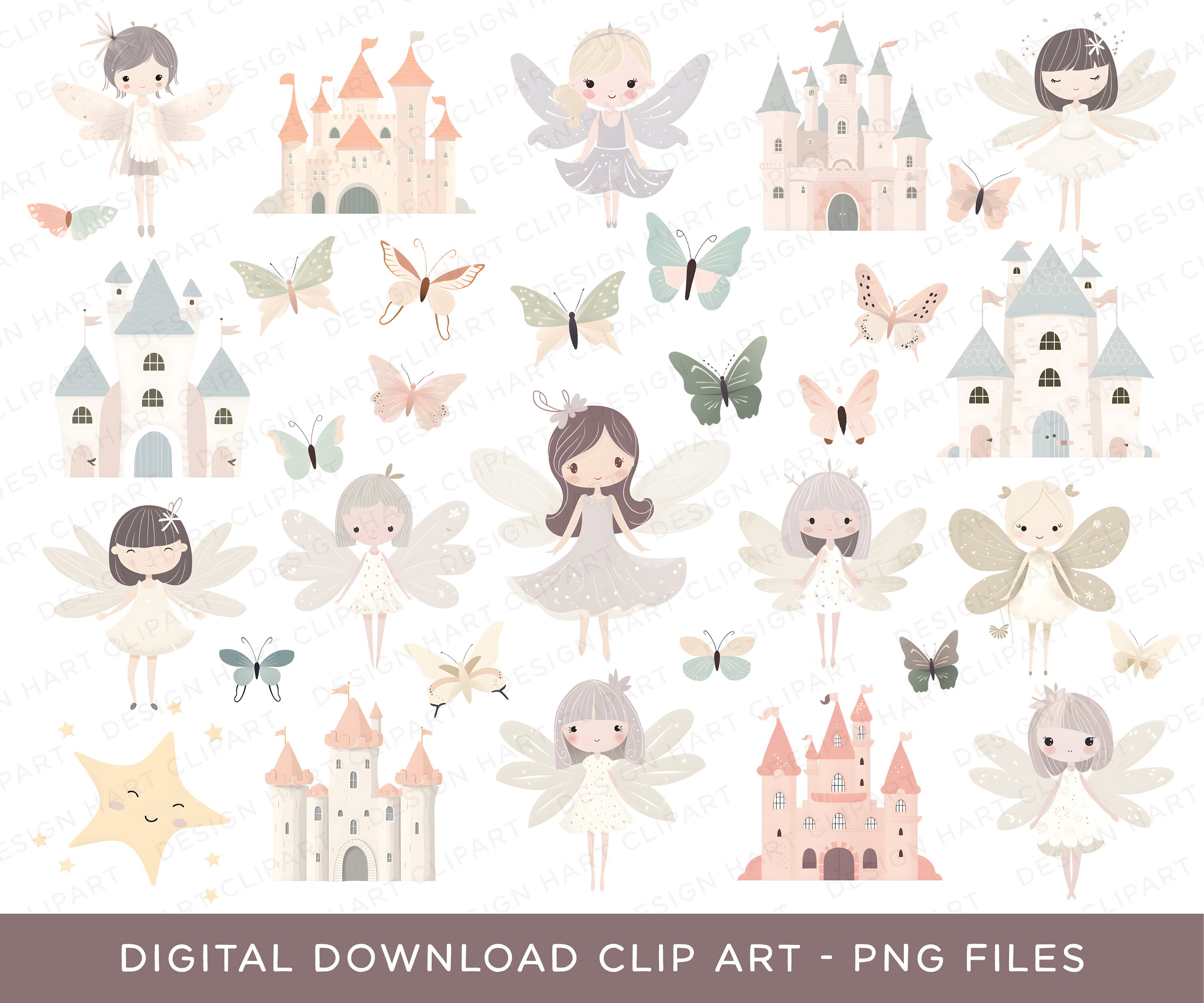 Fairy Clipart Bundle, Pastel Whimsical Sublimation Graphics Magical PNG ...